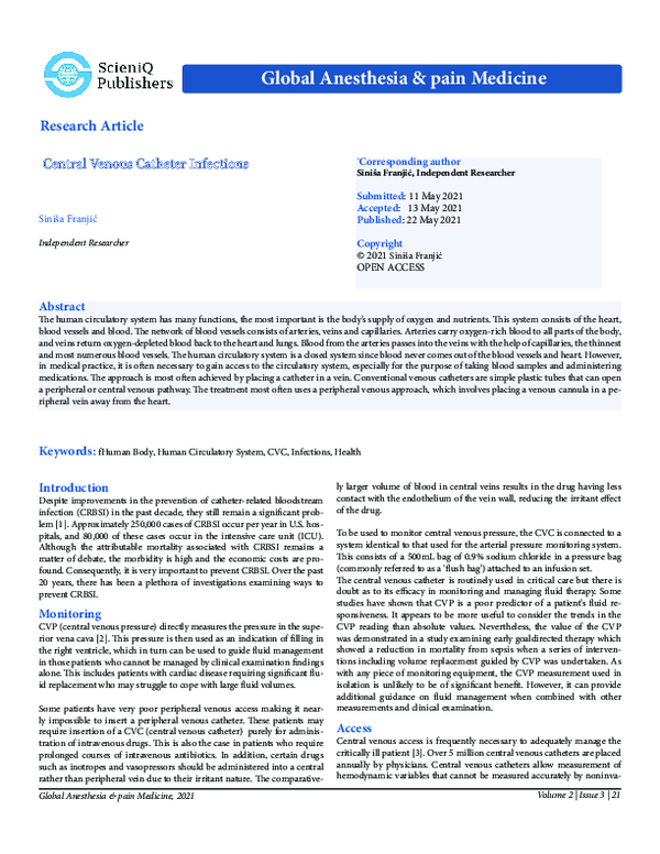 (PDF) Central Venous Catheter Infections