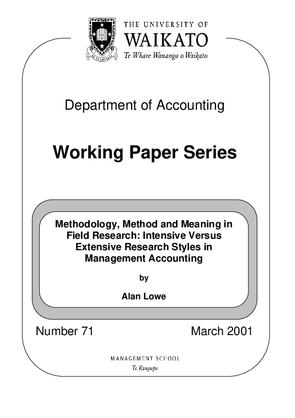 (PDF) Methodology, method and meaning in field research: Intensive ...