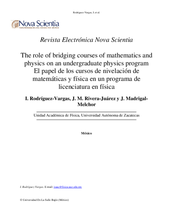 (PDF) The role of bridging courses of mathematics and physics on an ...