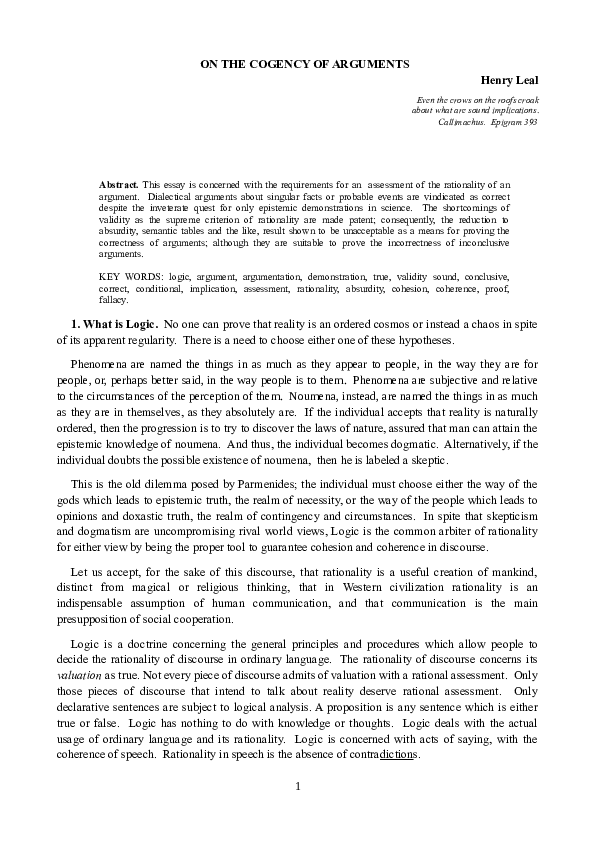 (PDF) ON THE COGENCY OF ARGUMENTS