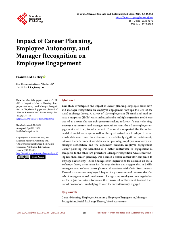 (PDF) Lartey (2021) - Impact of Career Planning, Employee Autonomy, and ...