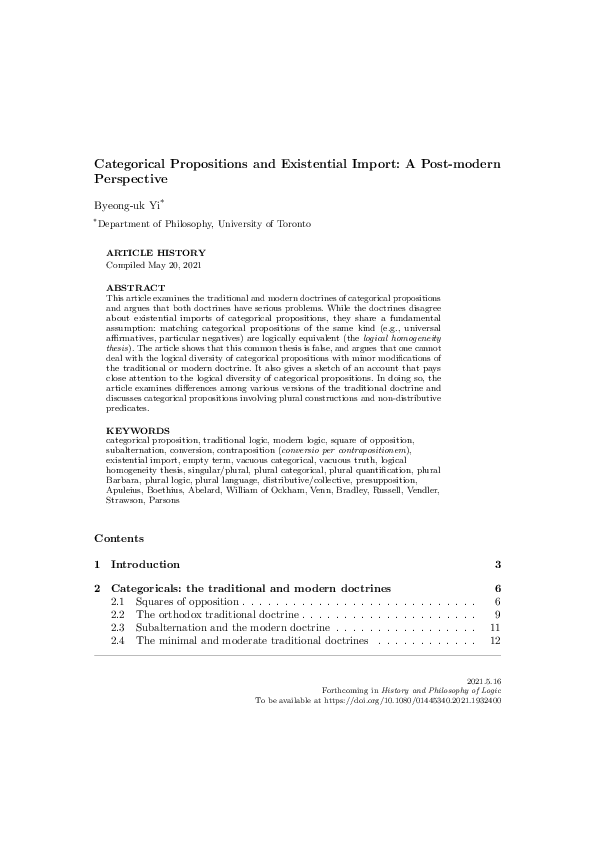 (PDF) Categorical Propositions and Existential Import: A Post-modern ...