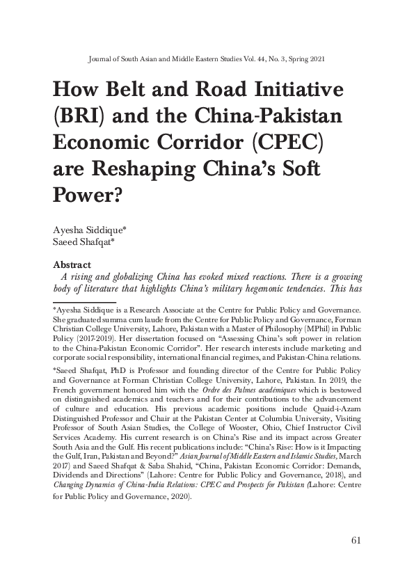 (PDF) How Belt and Road Initiative (BRI) and the China-Pakistan ...