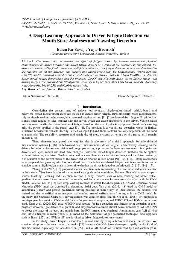Pdf A Deep Learning Approach To Driver Fatigue Detection Via Mouth State Analyses And Yawning
