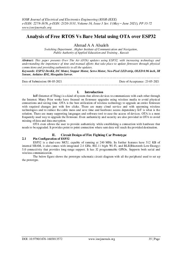 (PDF) Analysis of Free RTOS Vs Bare Metal using OTA over ESP32 (PDF) Analysis of Free RTOS Vs Bare Metal using OTA over ESP32