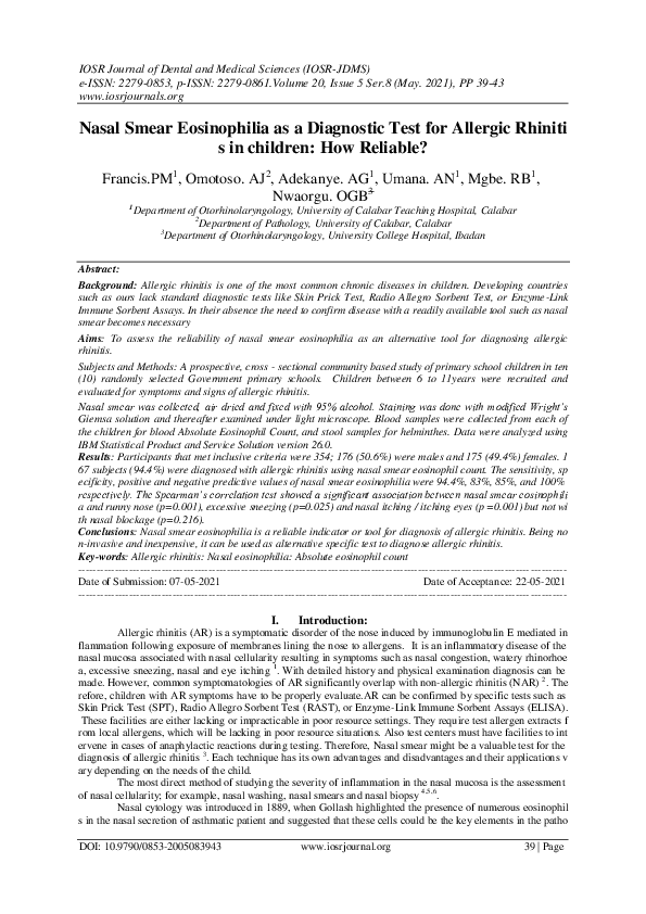 Hansel Stain Nasal Smear