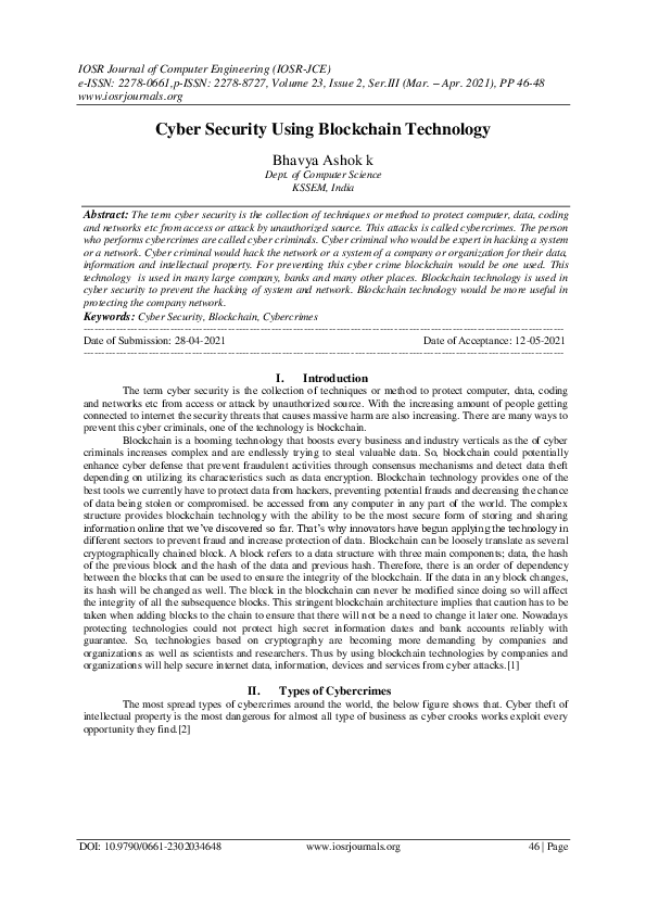 (PDF) Cyber Security Using Blockchain Technology