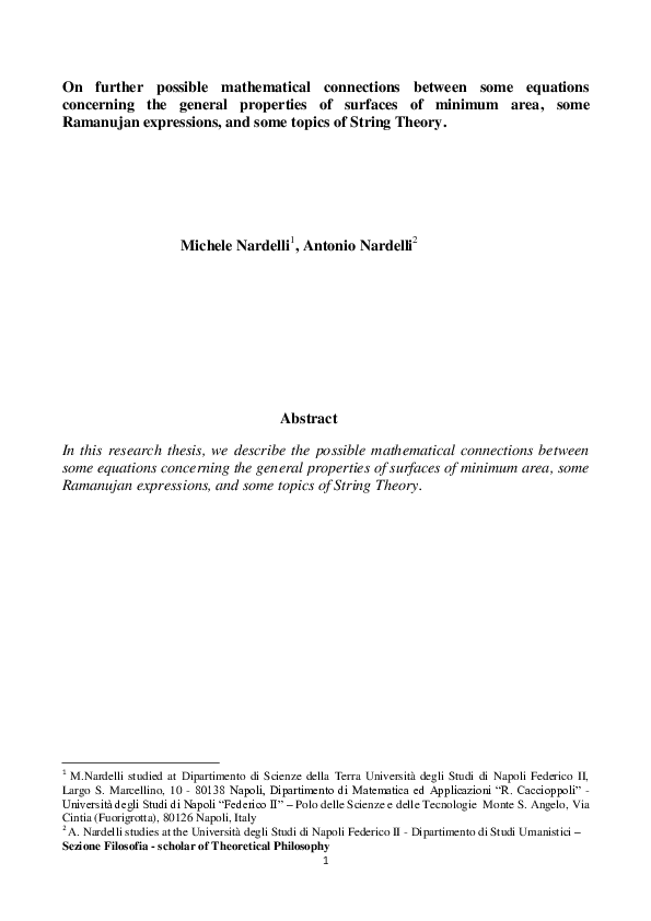 (PDF) Connections Between Surfaces, Ramanujan & String Theory