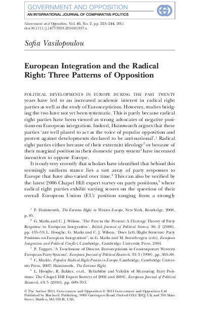 (PDF) European Integration and the Radical Right: Three Patterns of ...