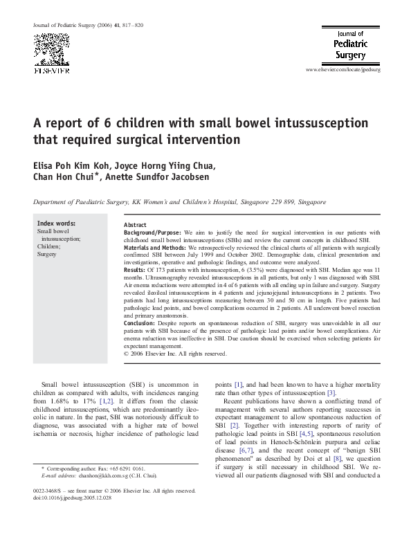 (PDF) A report of 6 children with small bowel intussusception that ...