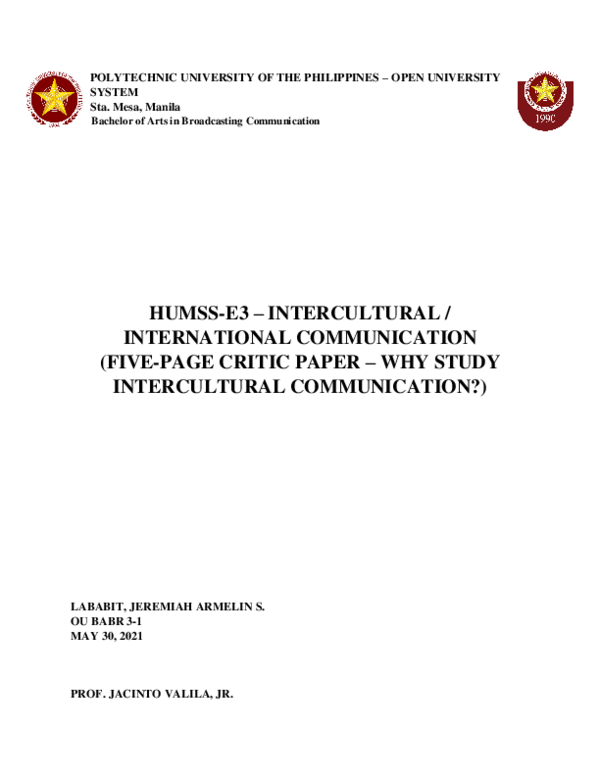 (PDF) CHAPTER 1 - WHY STUDY INTERCULTURAL COMMUNICATION?