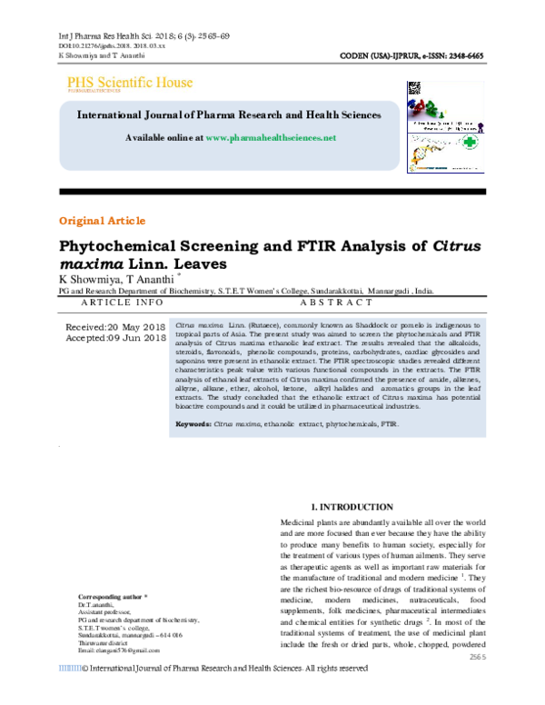 (PDF) Phytochemical Screening and FTIR Analysis of Citrus maxima Linn. Leaves