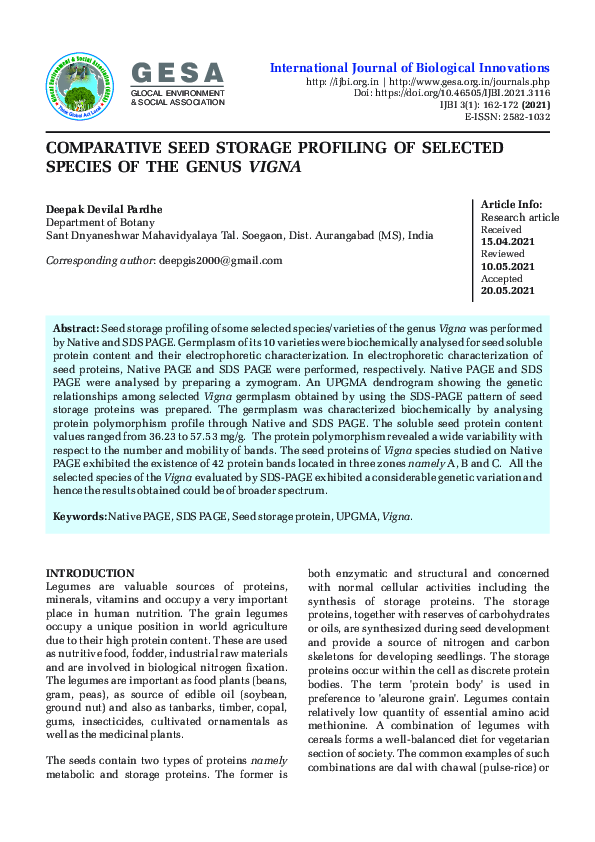 (PDF) COMPARATIVE SEED STORAGE PROFILING OF SELECTED SPECIES OF THE ...