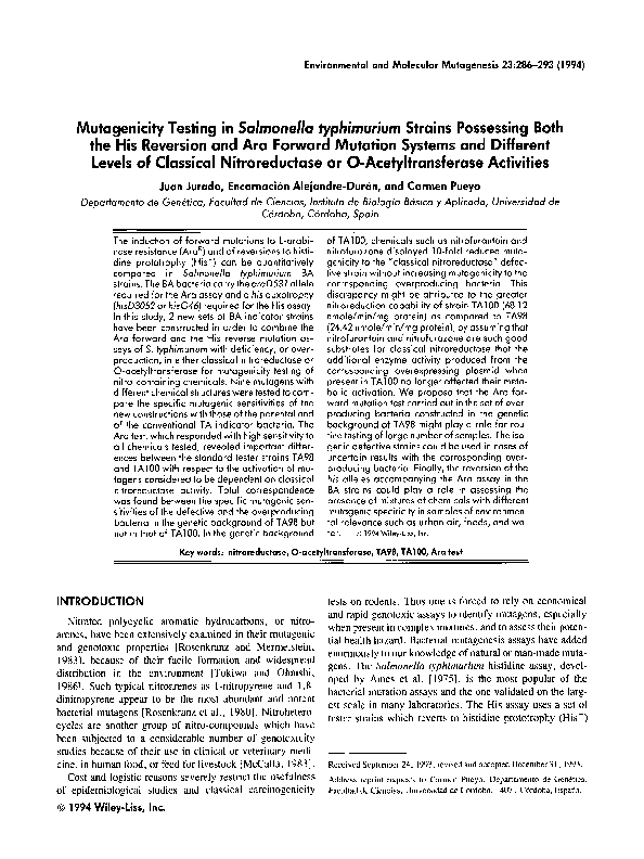 (PDF) Mutagenicity testing inSalmonella typhimurium strains possessing ...