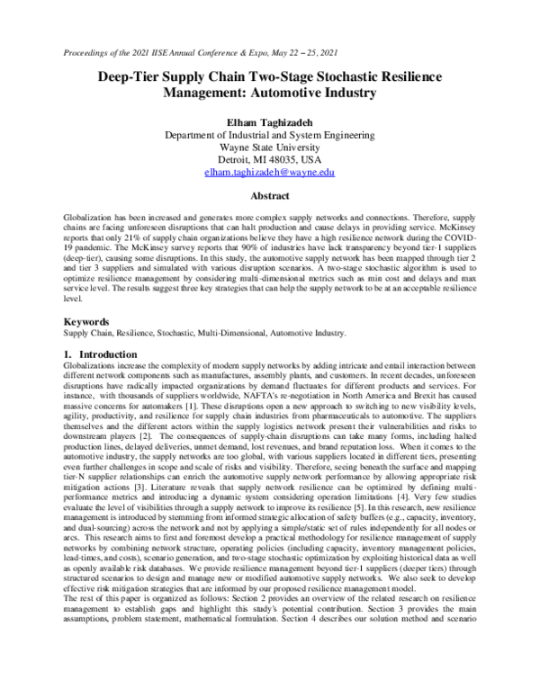 (PDF) Deep-Tier Supply Chain Two-Stage Stochastic Resilience Management: Automotive Industry