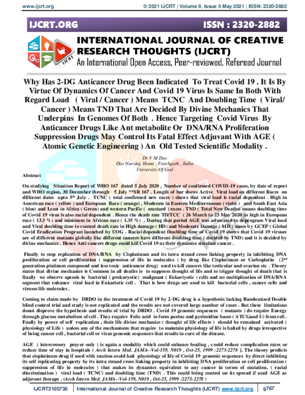 (PDF) Why has 2DG drug IJCRT