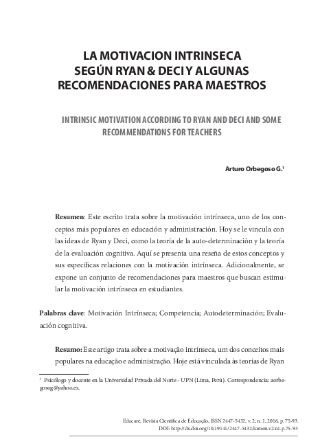 (PDF) LA MOTIVACION INTRINSECA SEGÚN RYAN & DECI Y ALGUNAS RECOMENDACIONES PARA MAESTROS ...