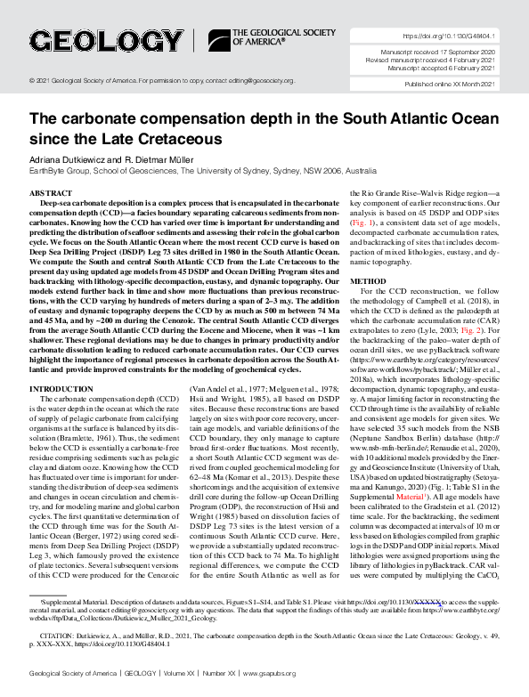(PDF) The carbonate compensation depth in the South Atlantic Ocean ...