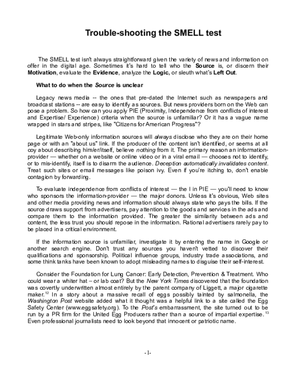 Trouble-shooting the SMELL test