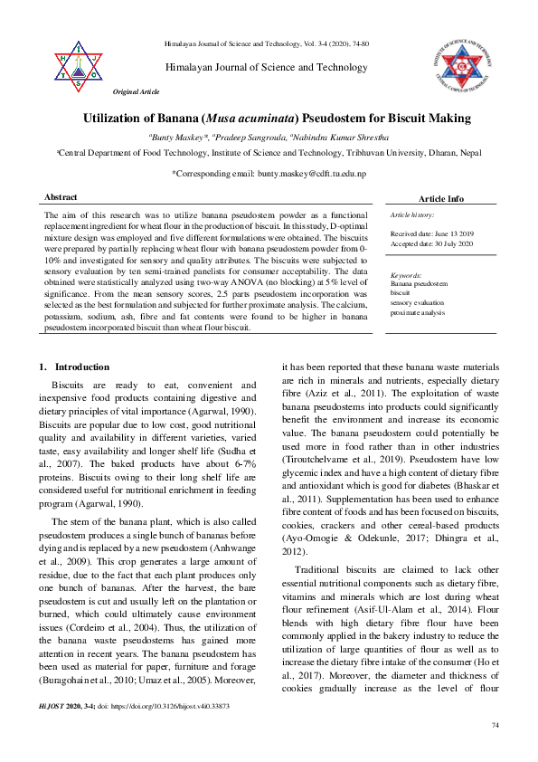 (PDF) Utilization of Banana (Musa acuminata) Pseudostem for Biscuit ...