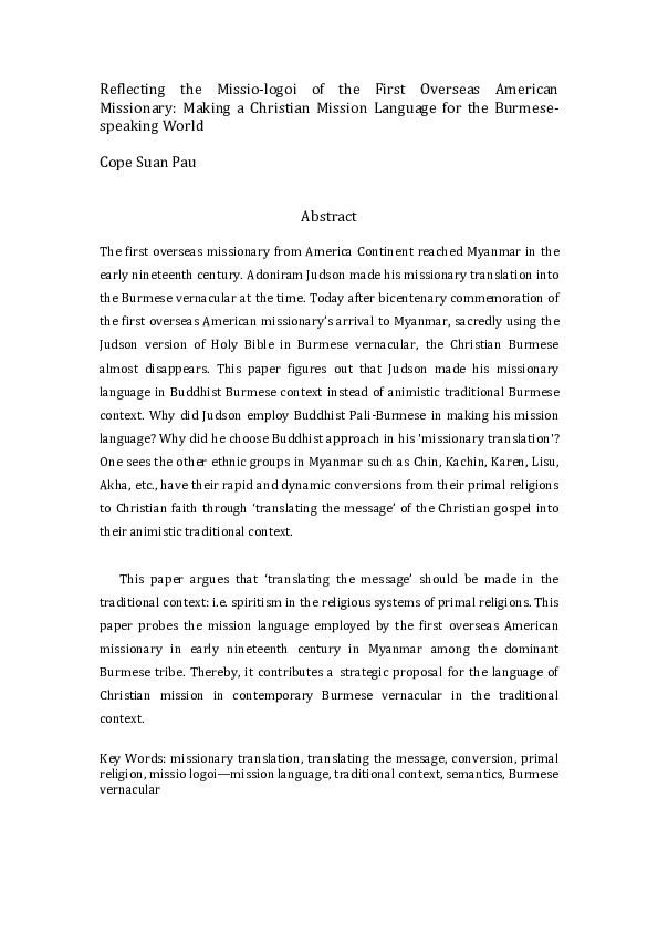 (PDF) Reflecting the Missio-logoi of the First Overseas American ...