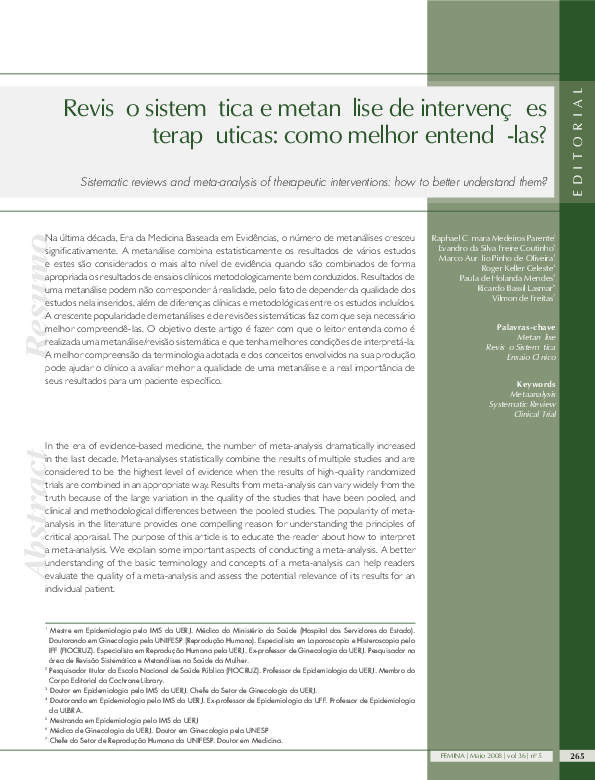Pdf Revisão Sistemática E Metanálise De Intervenções Terapêuticas