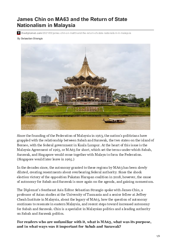 (PDF) James Chin on MA63 and the Return of State Nationalism in Malaysia