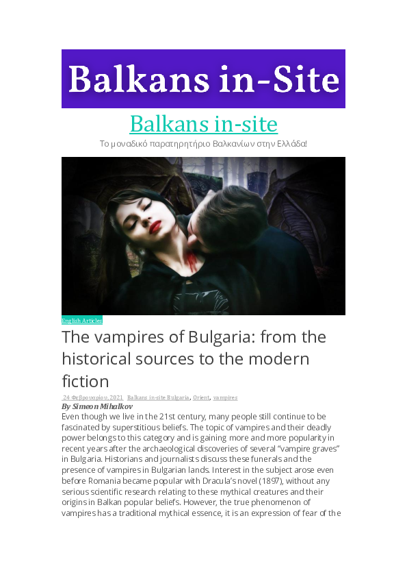 (PDF) The vampires of Bulgaria: from the historical sources to the ...