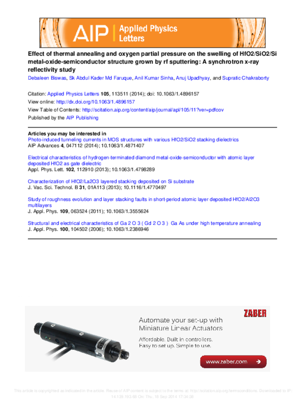 (PDF) Effect of thermal annealing and oxygen partial pressure on the ...