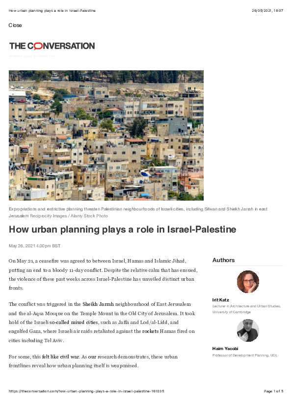 (PDF) How urban planning plays a role in Israel Palestine