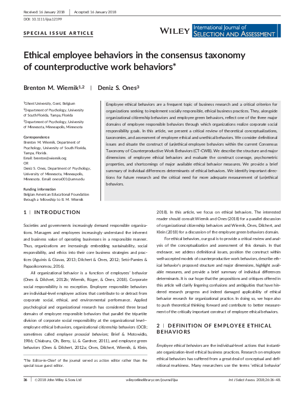 (PDF) Ethical employee behaviors in the consensus taxonomy of ...