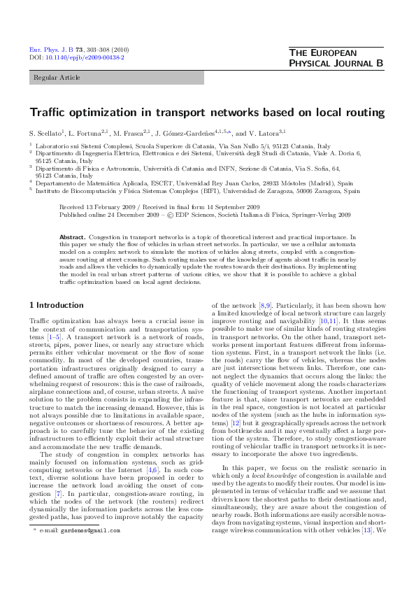 (PDF) Traffic optimization in transport networks based on local routing