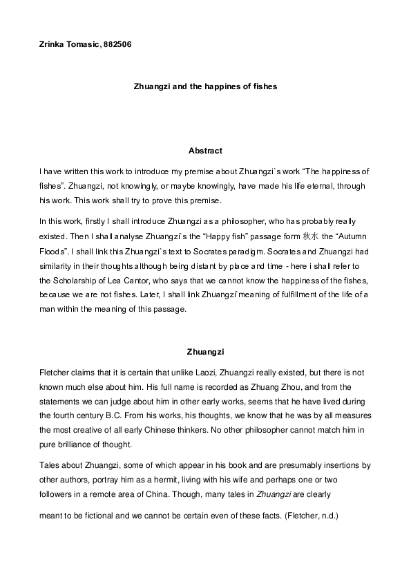 (PDF) Zhuangzi and the happiness of fishes