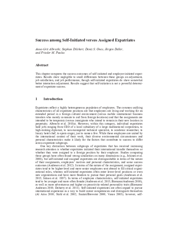 (PDF) Success among Self-Initiated versus Assigned Expatriates