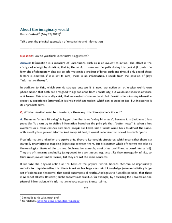 (PDF) About the imaginary world