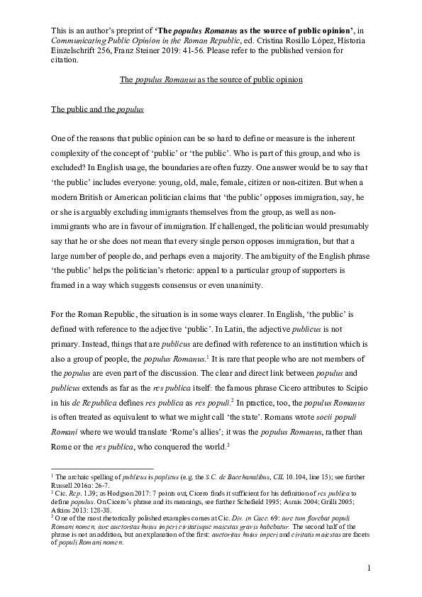(PDF) ‘The populus Romanus as the source of public opinion’, in ...