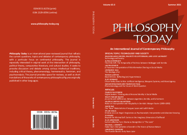 (PDF) Philosophy Today, Summer 2021, with a special topic on technology ...