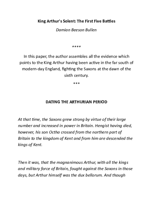KING ARTHUR'S SOLENT: THE FIRST FIVE BATTLES