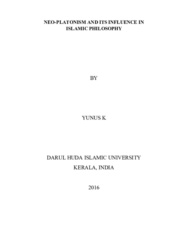 (PDF) NEO-PLATONISM AND ITS INFLUENCE IN ISLAMIC PHILOSOPHY