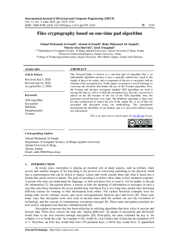 Pdf Files Cryptography Based On One Time Pad Algorithm