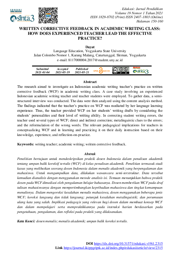 (PDF) WRITTEN CORRECTIVE FEEDBACK IN ACADEMIC WRITING CLASS: HOW DOES ...