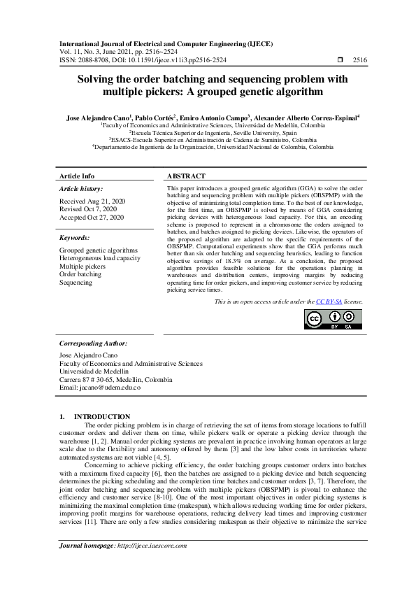 Pdf Solving The Order Batching And Sequencing Problem With Multiple Pickers A Grouped Genetic