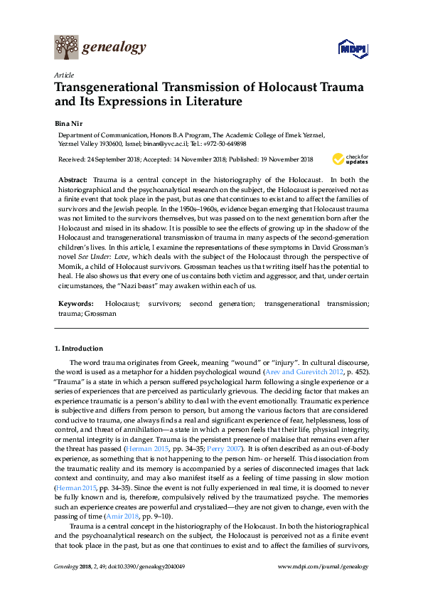 (PDF) Transgenerational Transmission of Holocaust Trauma and Its ...