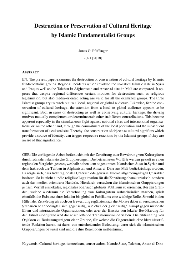 (PDF) Destruction or Preservation of Cultural Heritage by Islamic ...