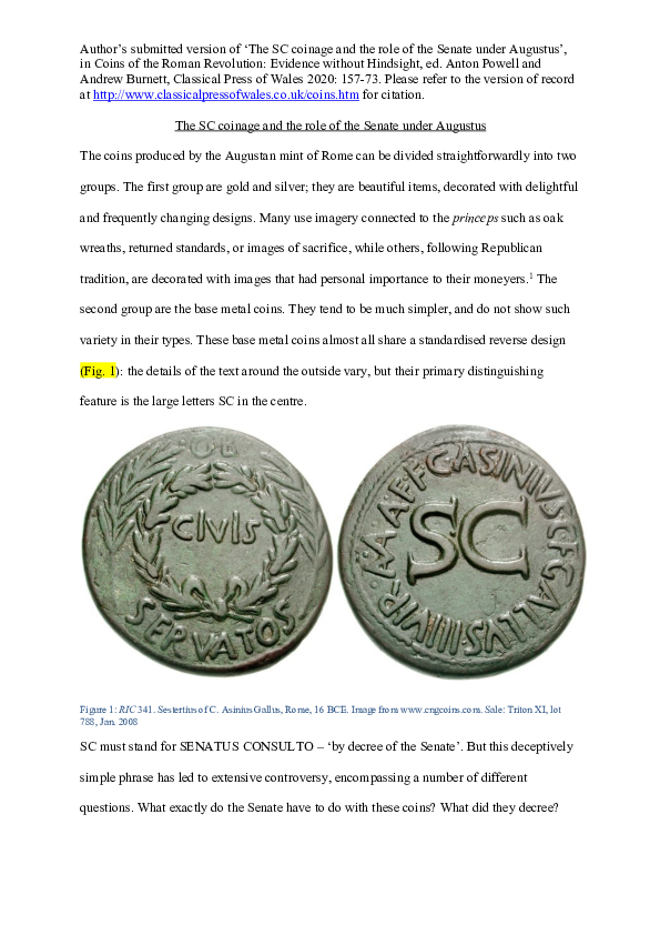 (PDF) ‘The SC coinage and the role of the Senate under Augustus’, in ...