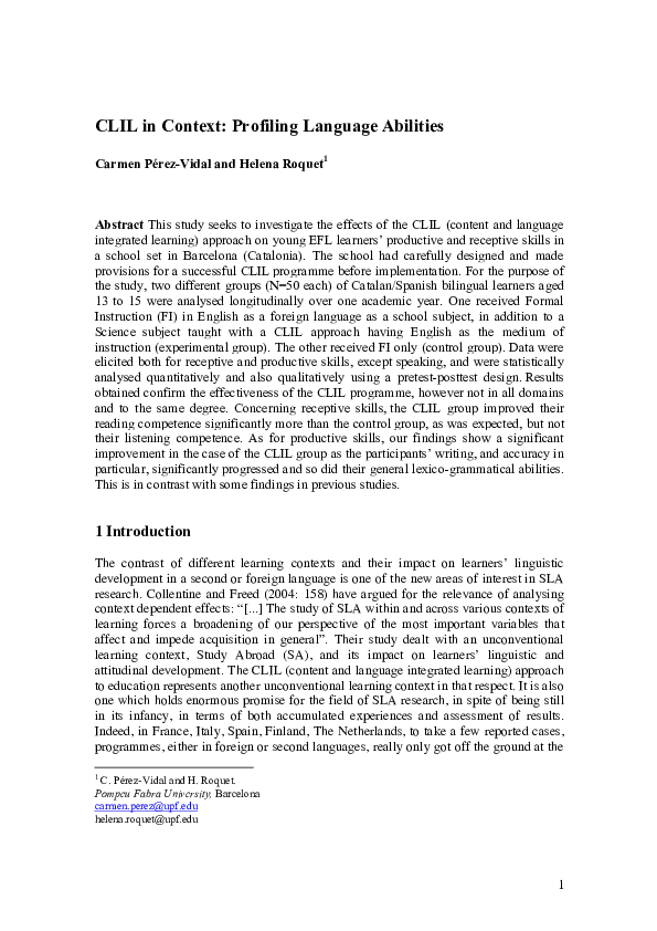 (PDF) CLIL in Context: Profiling Language Abilities