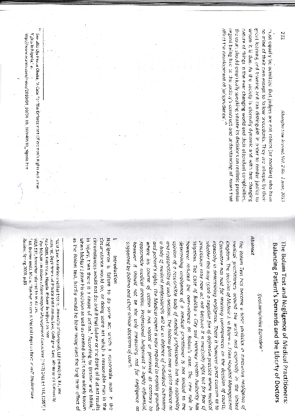 (PDF) The Bolam Test and Negligence of Medical Practitioners: Balancing ...