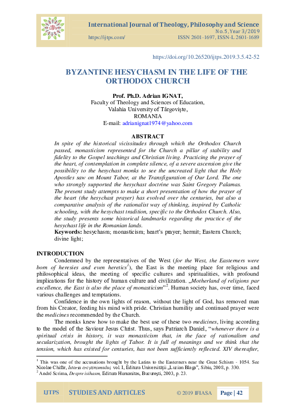 (PDF) BYZANTINE HESYCHASM IN THE LIFE OF THE ORTHODOX CHURCH