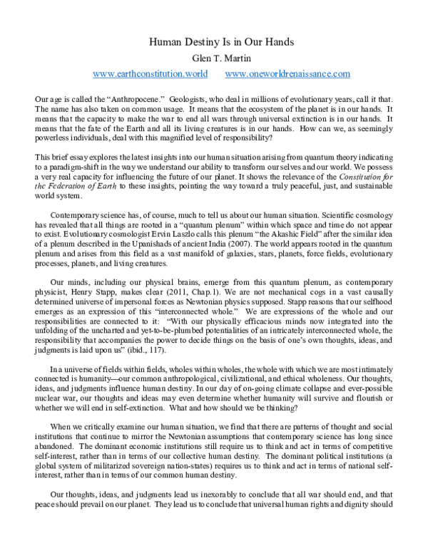 (PDF) Human Destiny Is in Our Hands