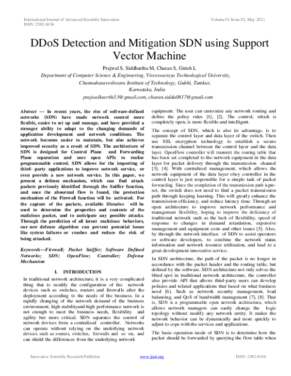 (PDF) DDoS Detection and Mitigation SDN using Support Vector Machine